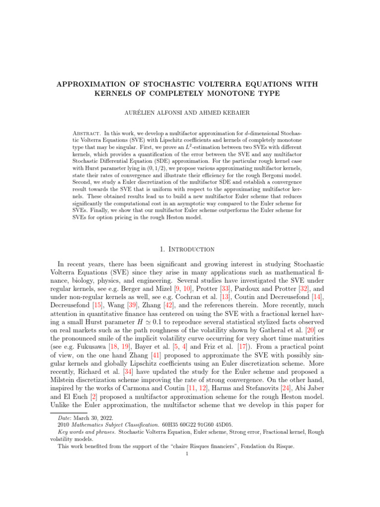 APPROXIMATION OF STOCHASTIC VOLTERRA EQUATIONS WITH KERNELS OF COMPLETELY MONOTONE TYPE ...