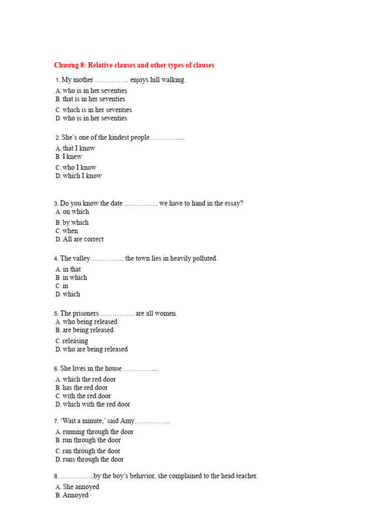 Session 8 - Relative Clauses and Other Types of Clauses | PDF ...