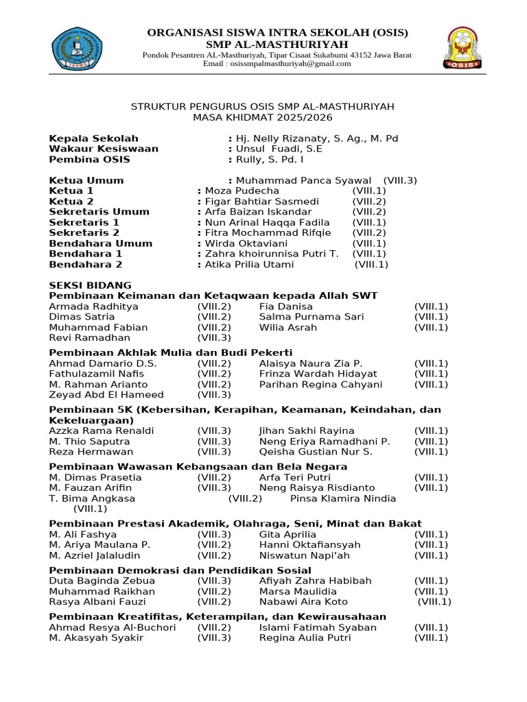 Struktur Pengurus Osis SMP | PDF