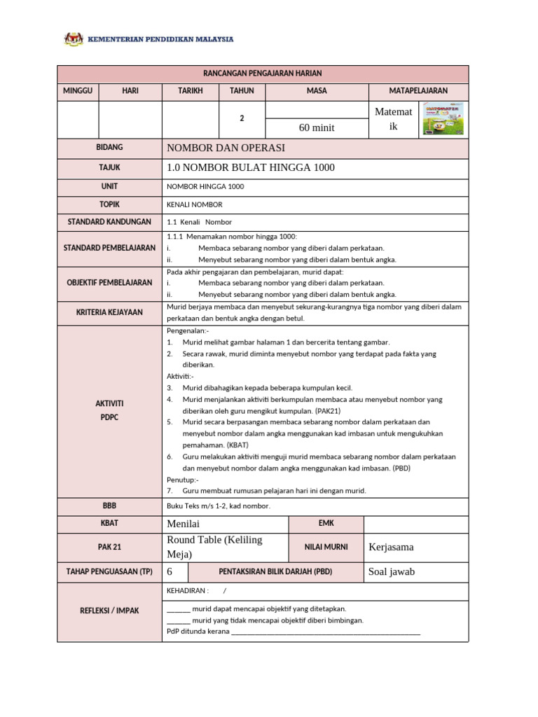 RPH MT THN 2 v2 Tajuk 1 2 | PDF