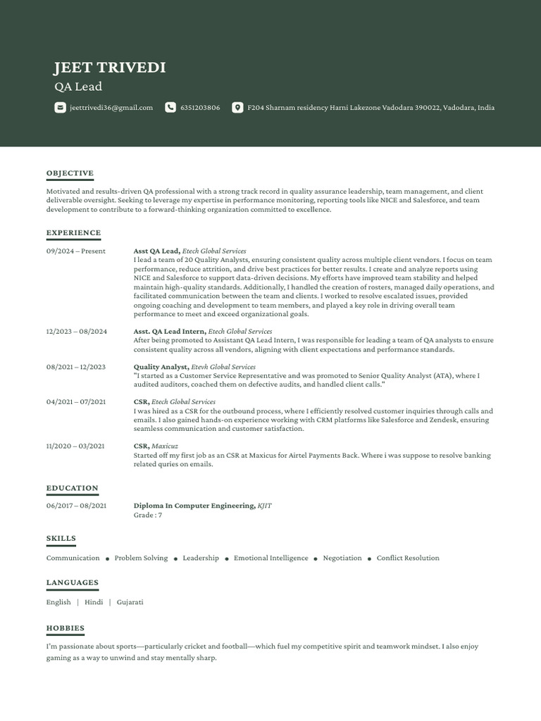 Jeet Trivedi Flowcv Resume 20250510 | PDF | Corporate Social Responsibility | Leadership