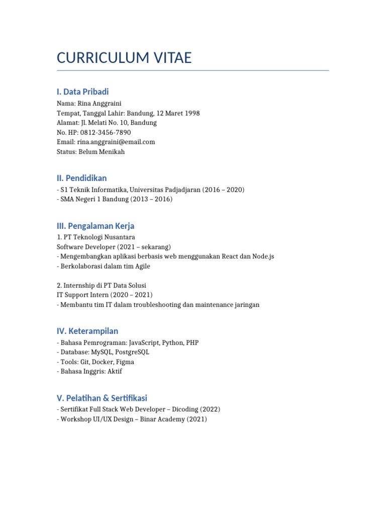 Contoh CV Rina Anggraini | PDF