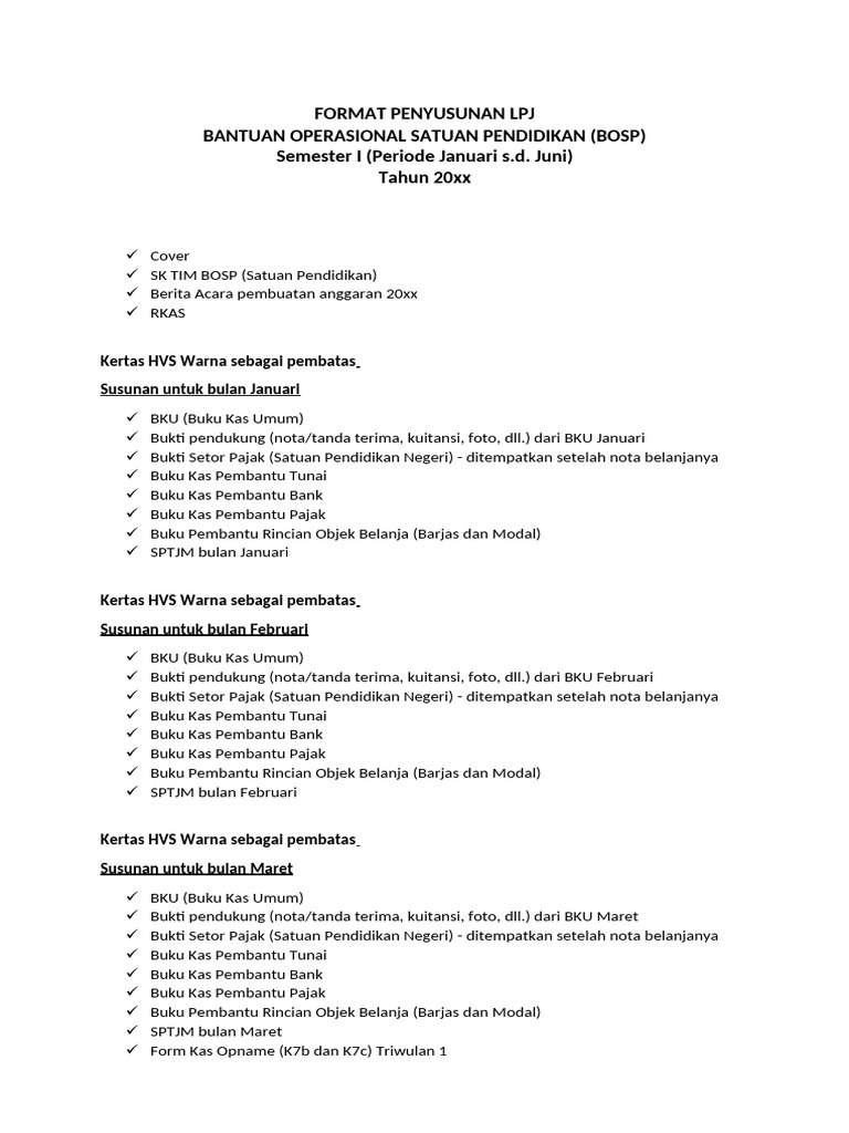 Format Penyusunan LPJ BOSP | PDF