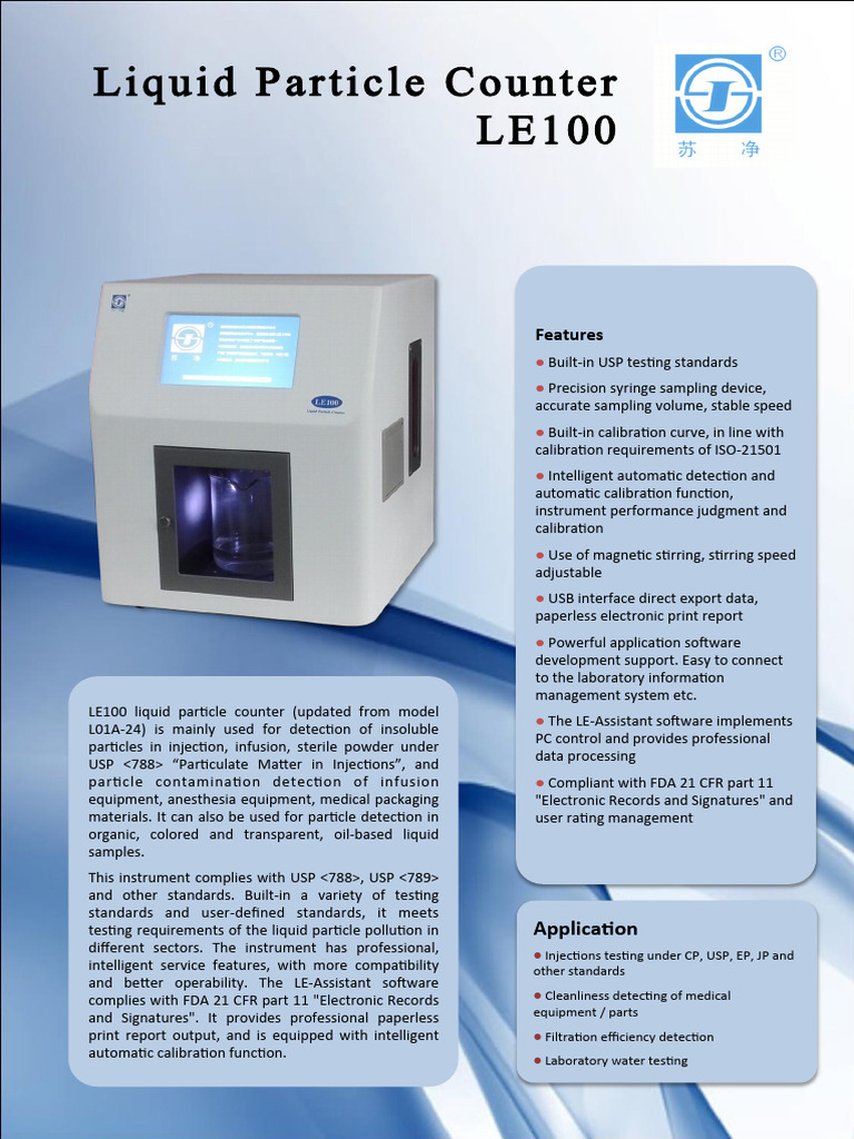 LE100 Liquid Particle Counter | PDF