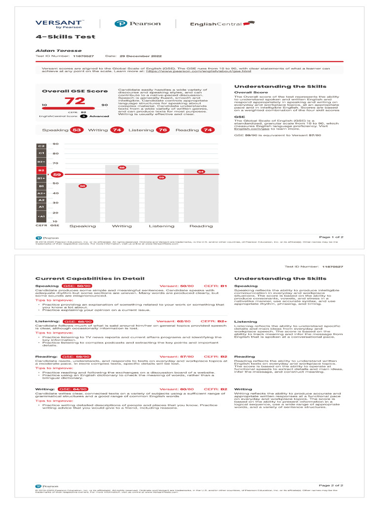 Versant English Placement Test Sample Ec Certificate | PDF ...