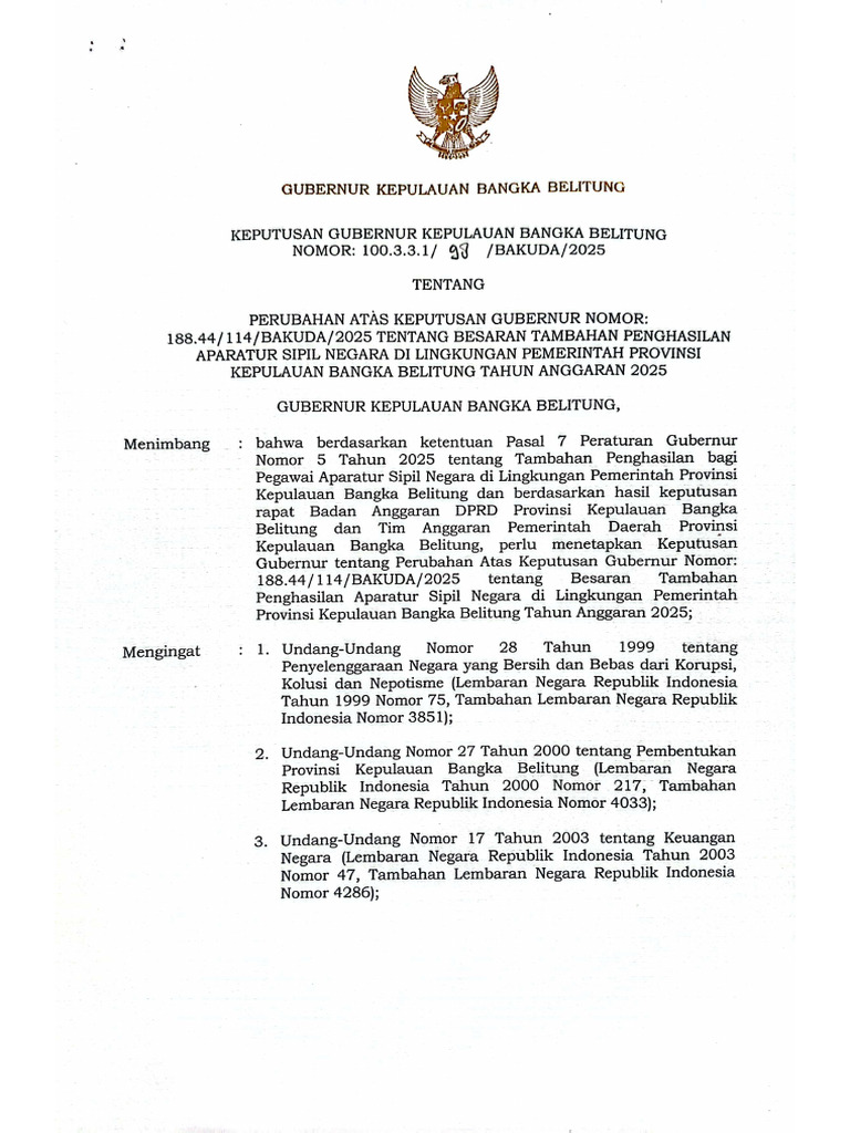 Keputusan Gubernur No 100.3.3.1.98bakuda2025 TTG Perubahan Atas Kepgub ...