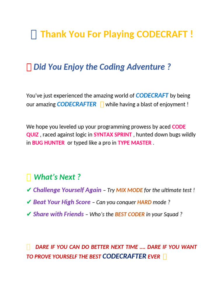 Exit Page for Codecraft by Samira | PDF