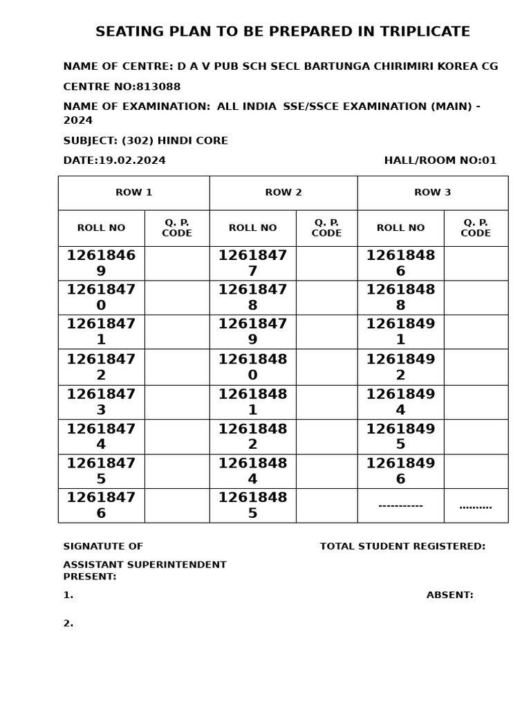 Seating Plan Triplicate | PDF | Languages Of India