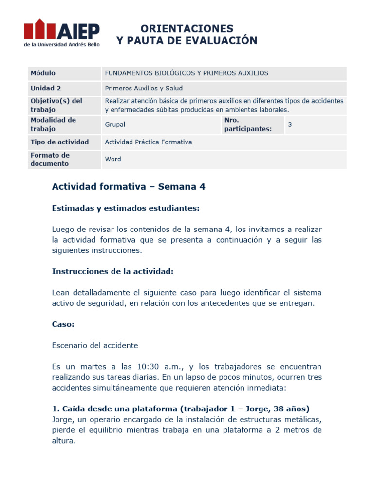 ORIENTACIONES Semana 4 - ACTIVIDAD FORMATIVA | PDF | Primeros auxilios | Quemar