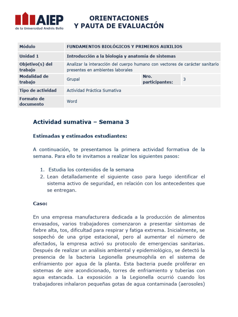 Orientaciones - Actividad Practica Sumativa Semana 3 | PDF | Enfermedades y trastornos humanos ...
