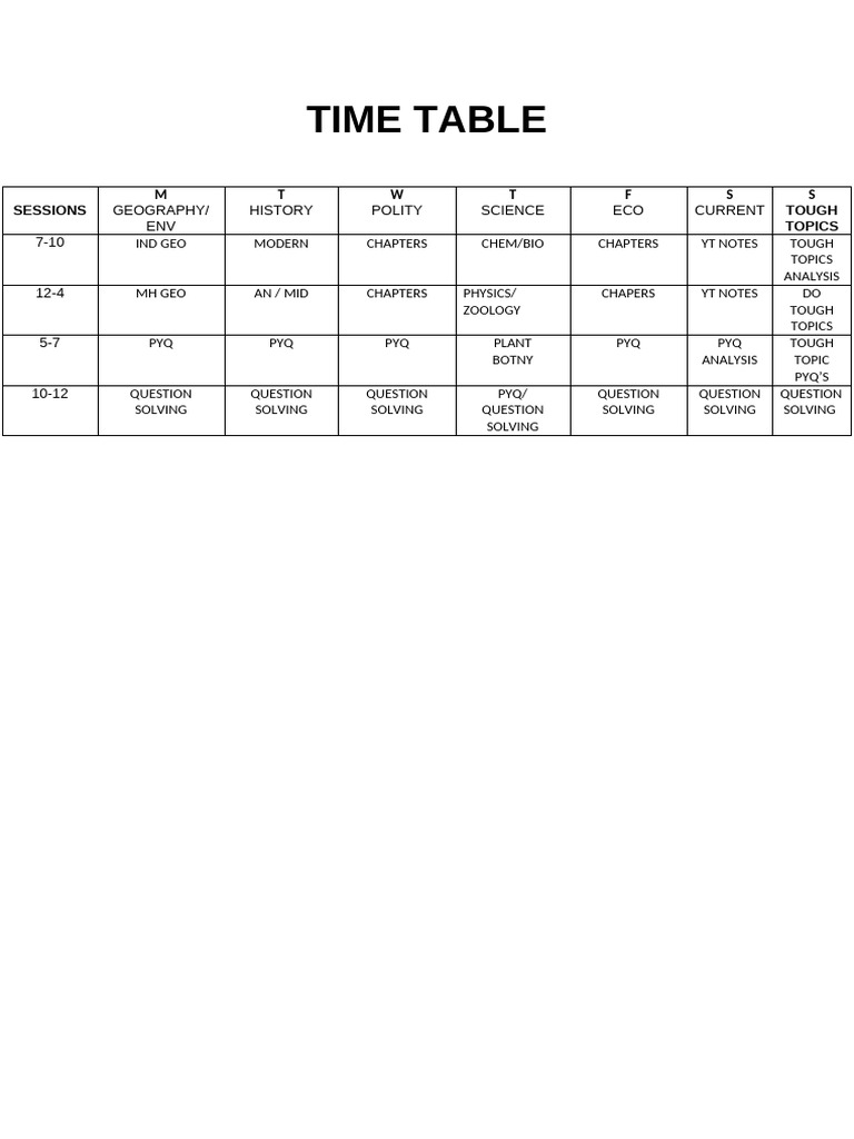 Time Table | PDF