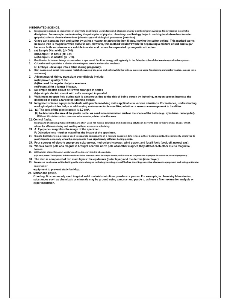 g8 Integrated Science Marking Scheme | PDF | Chemistry