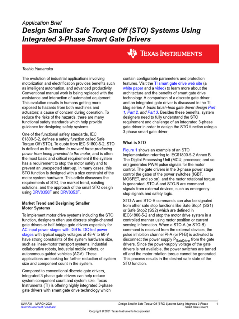 Design Smaller Safe Torque Off (STO) Systems Using Integrated 3-Phase ...