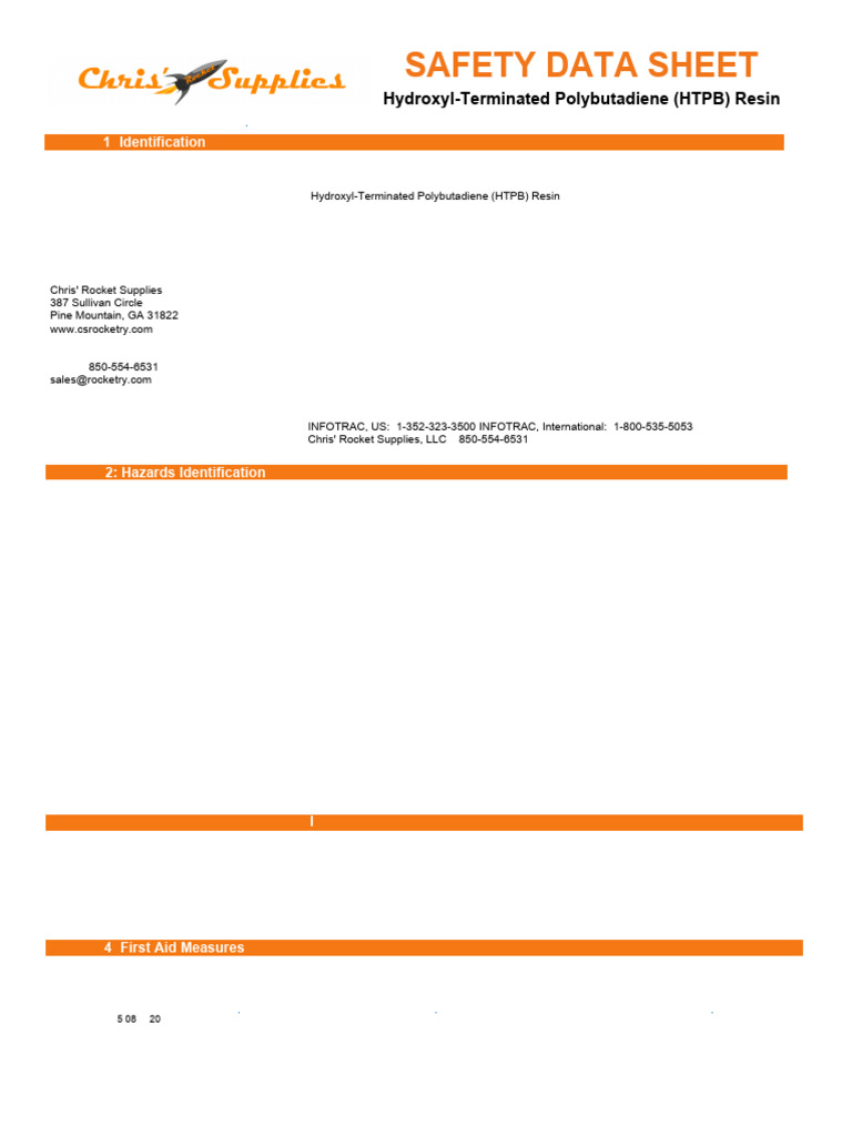 Chris's Rocket Supplies HTPB Resin Data Sheet | PDF | Firefighting ...