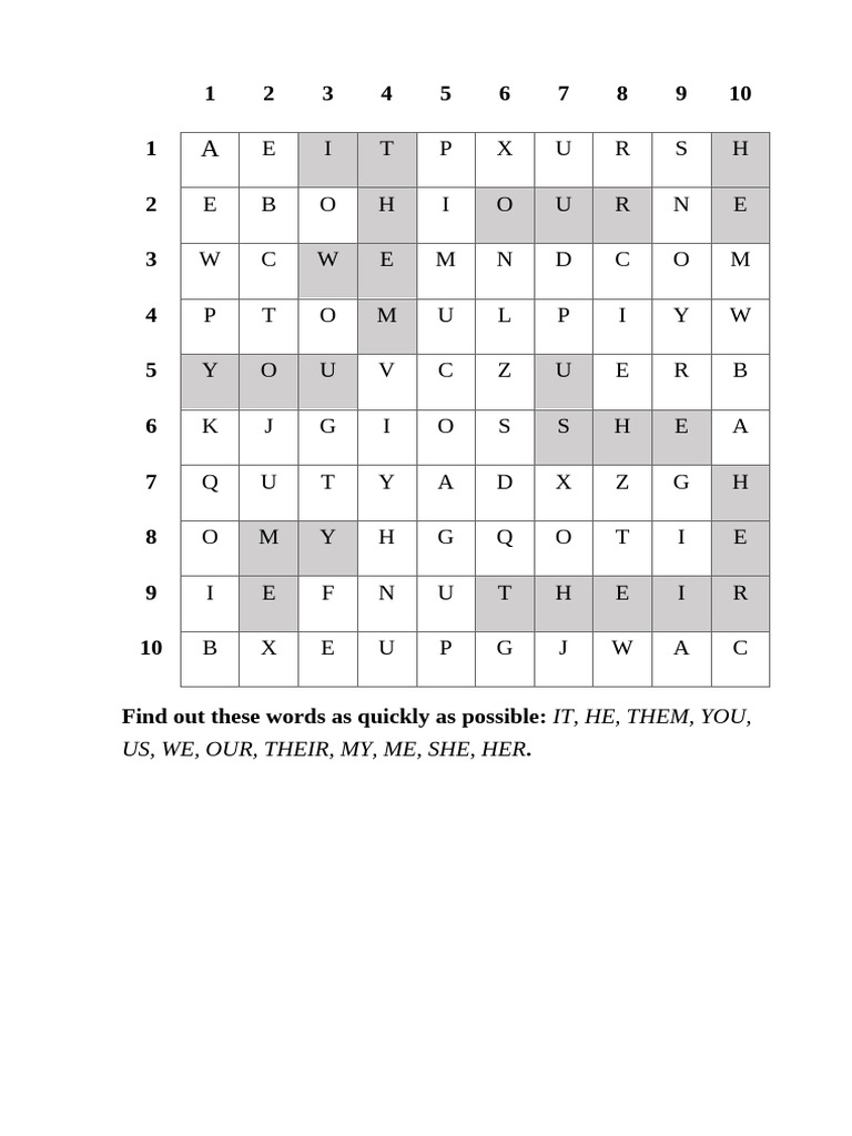 Pronoun Game 1 | PDF