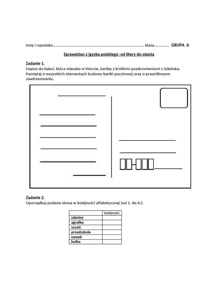 Sprawdzian, kl.4 | PDF