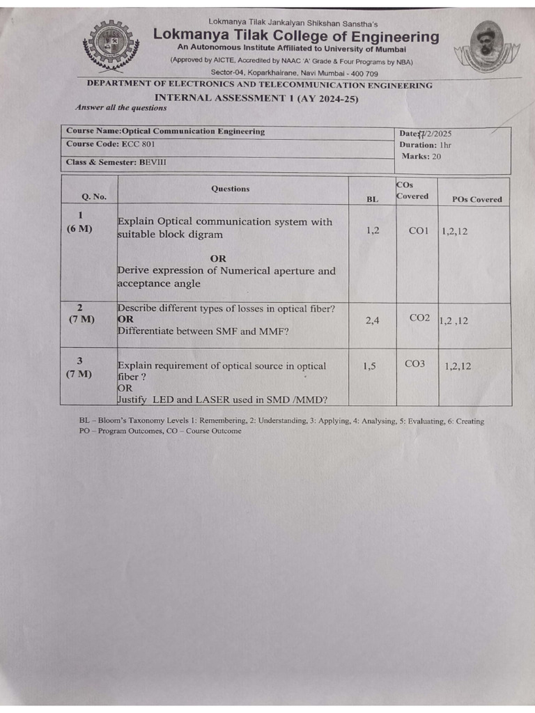 UT-I Question Paper | PDF