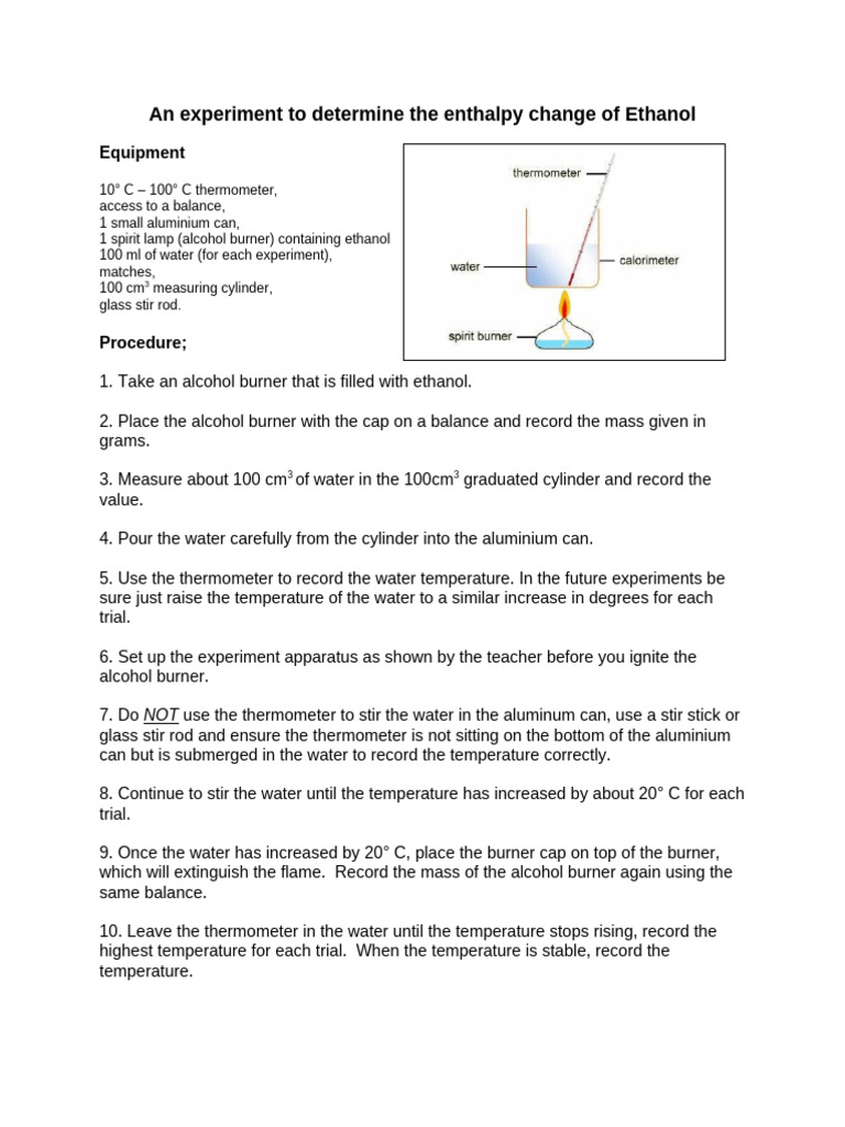 An Experiment To Determine The Enthalpy Change of Ethanol | PDF ...