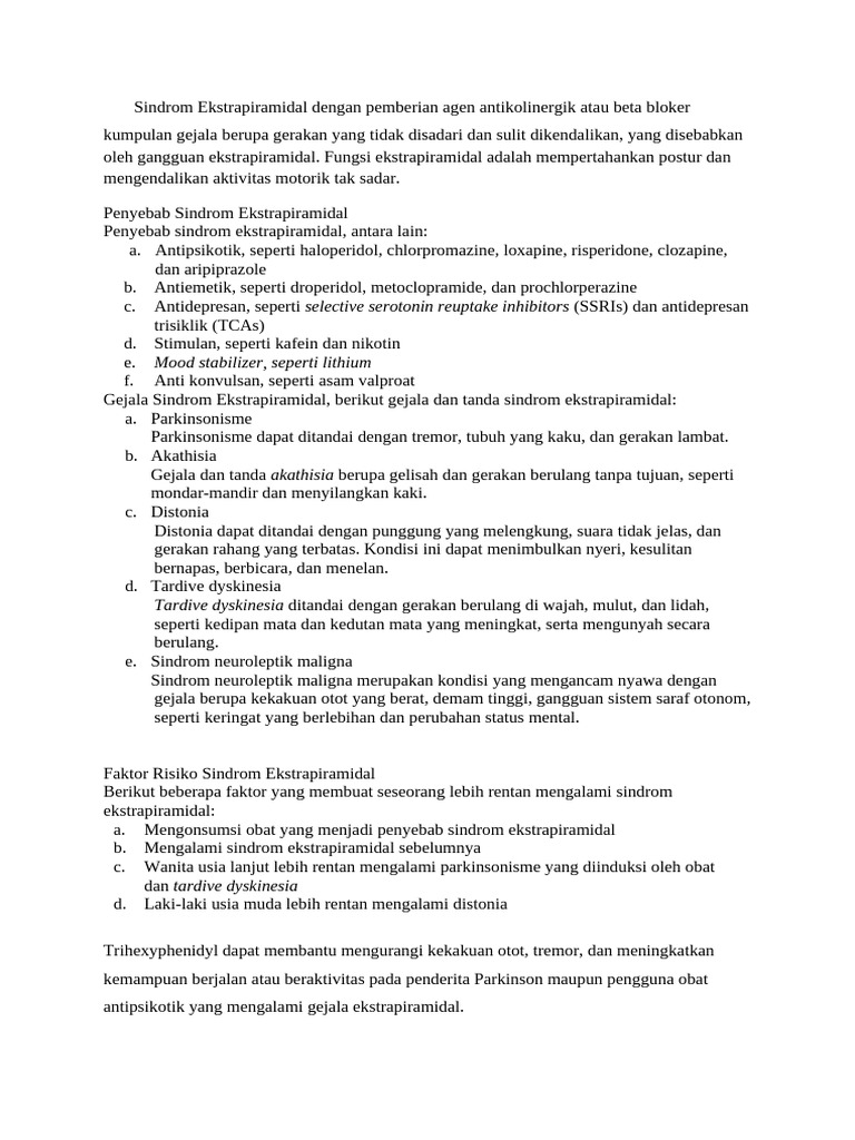 Gejala dan Penyebab Sindrom Ekstrapiramidal | PDF