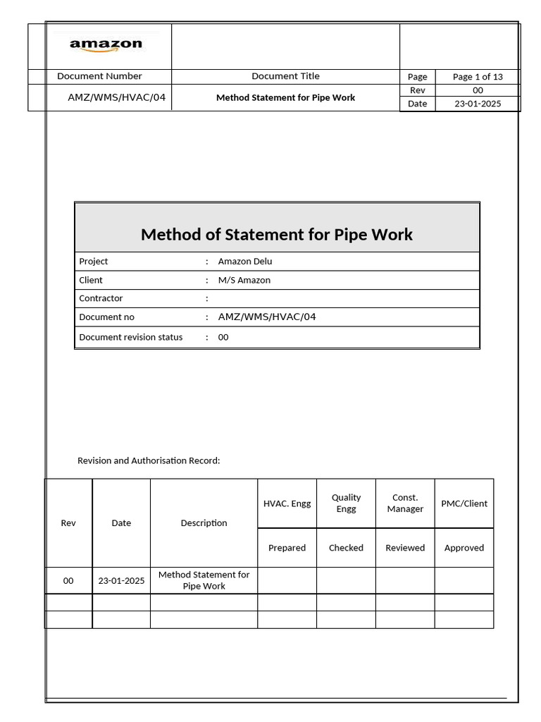 04 - WMS For Hvac Pipe Work | PDF | Pipe (Fluid Conveyance) | Scaffolding