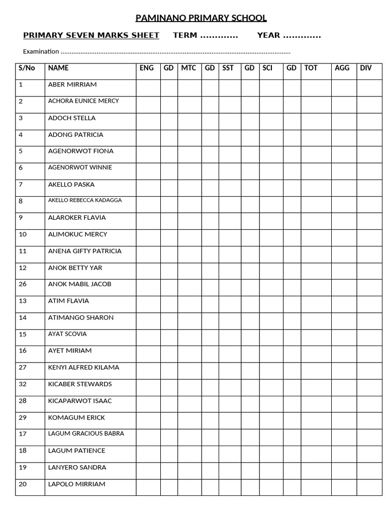 P. 7 Mark Sheet 2024 | PDF