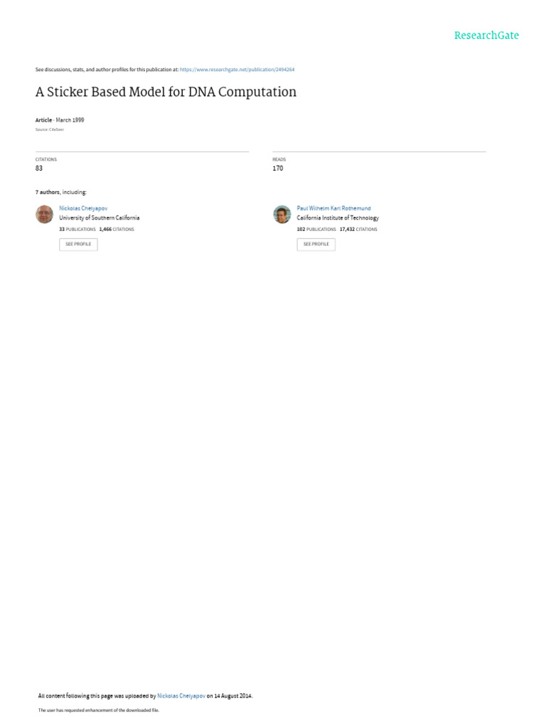 A Sticker Based Model For DNA Computation | PDF | Nucleic Acid Thermodynamics | Dna