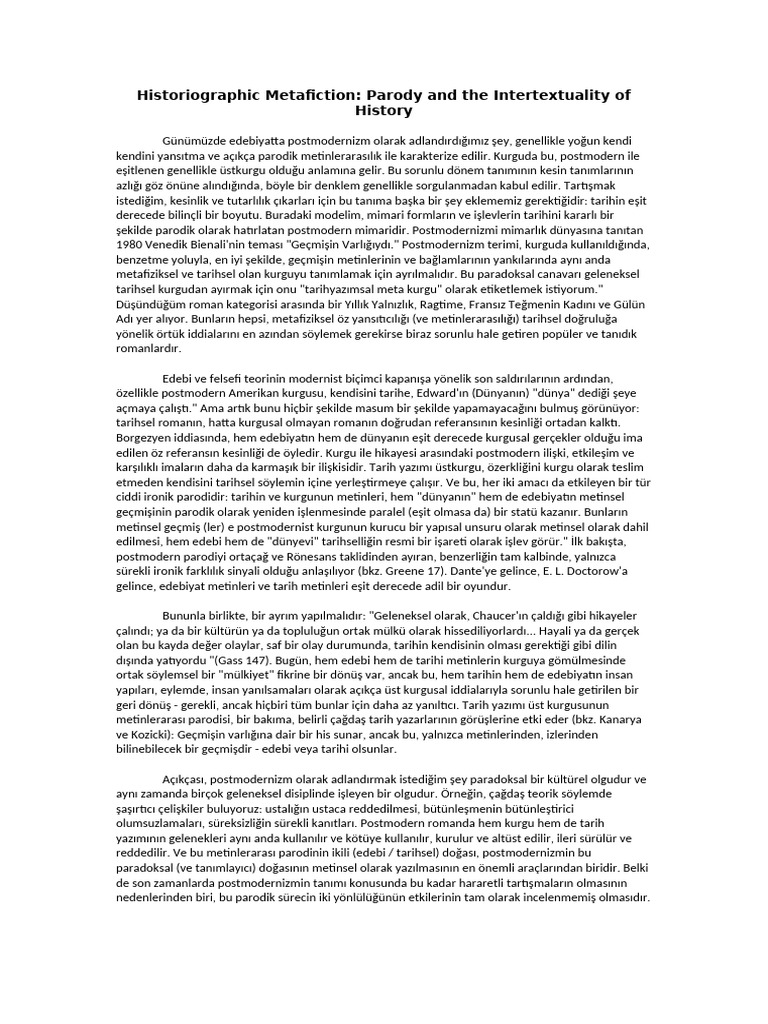 Parody and The Intertextuality of History | PDF