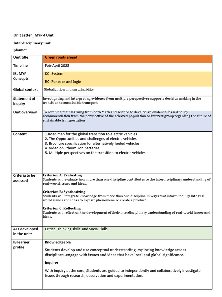 IDL Unit Letter Myp4 2025 | PDF