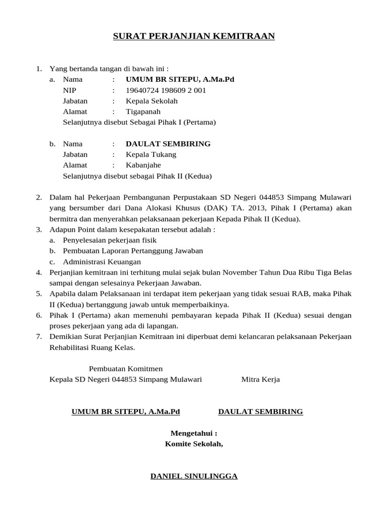 Surat Perjanjian Kemitraan Pdf