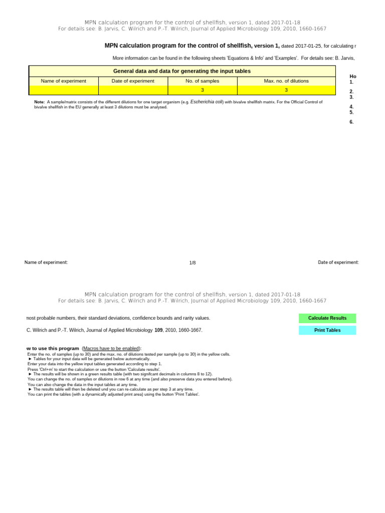 Calculator For MPN Methods Using 100g Test Portions V1 20170125 ISO7218 ...