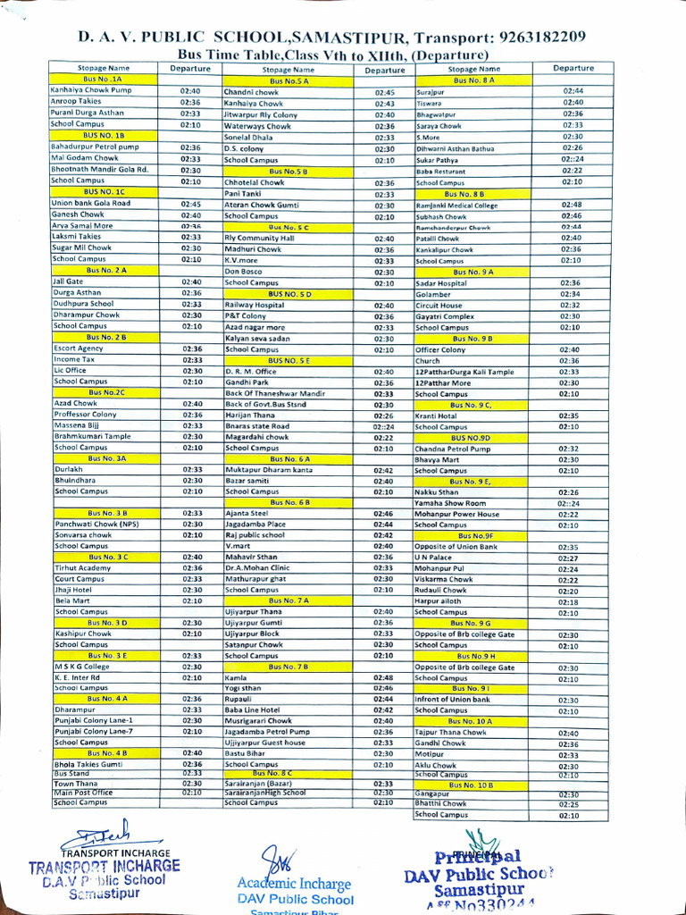 Bus Time Table For Class V To Xii (Departure) W. E. F. 07.04.2024 ...