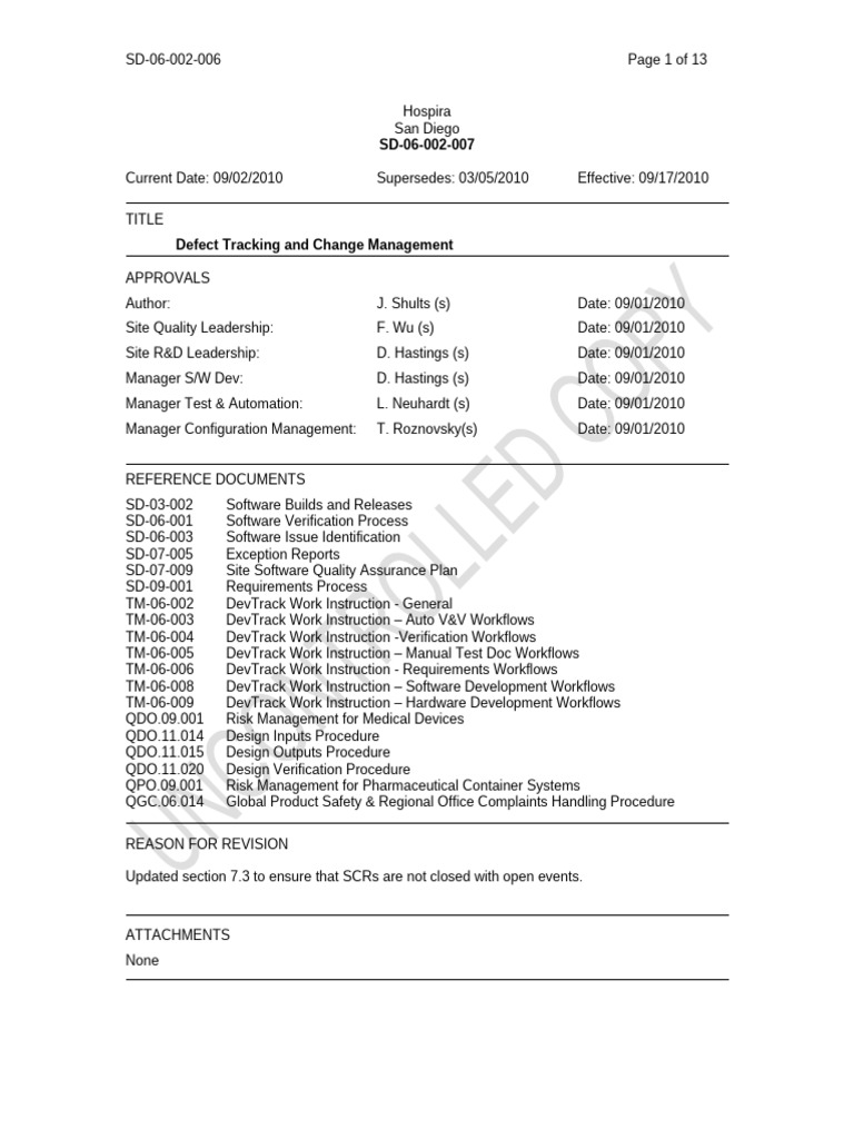 SD-06-002 Defect Tracking and Change Management | PDF | Databases | Software