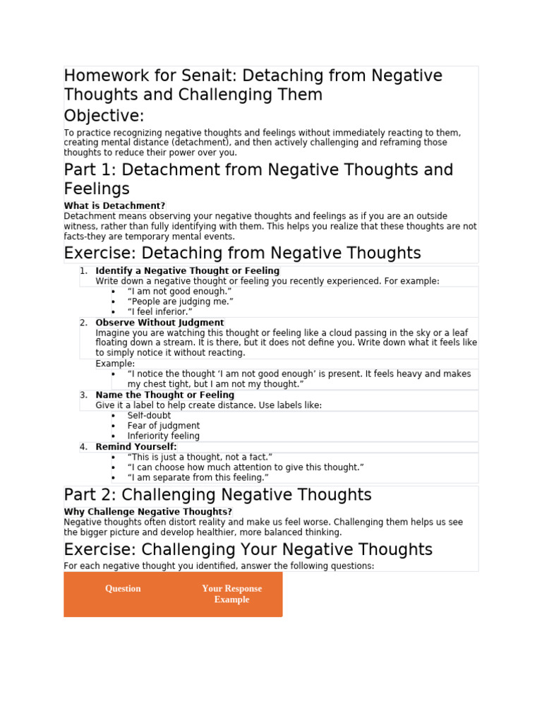 Homework 2 Detachment and Challenge Negative Thoghts | PDF | Thought ...