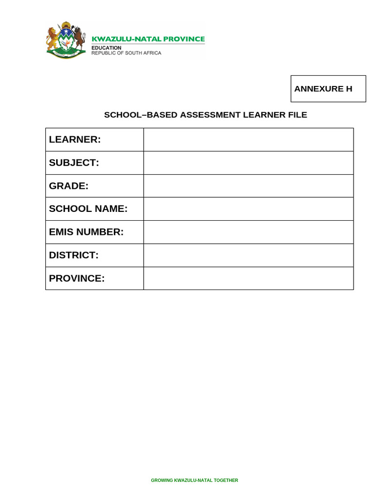 Annexure H Cover Page For Learner Portfolio 1 | PDF