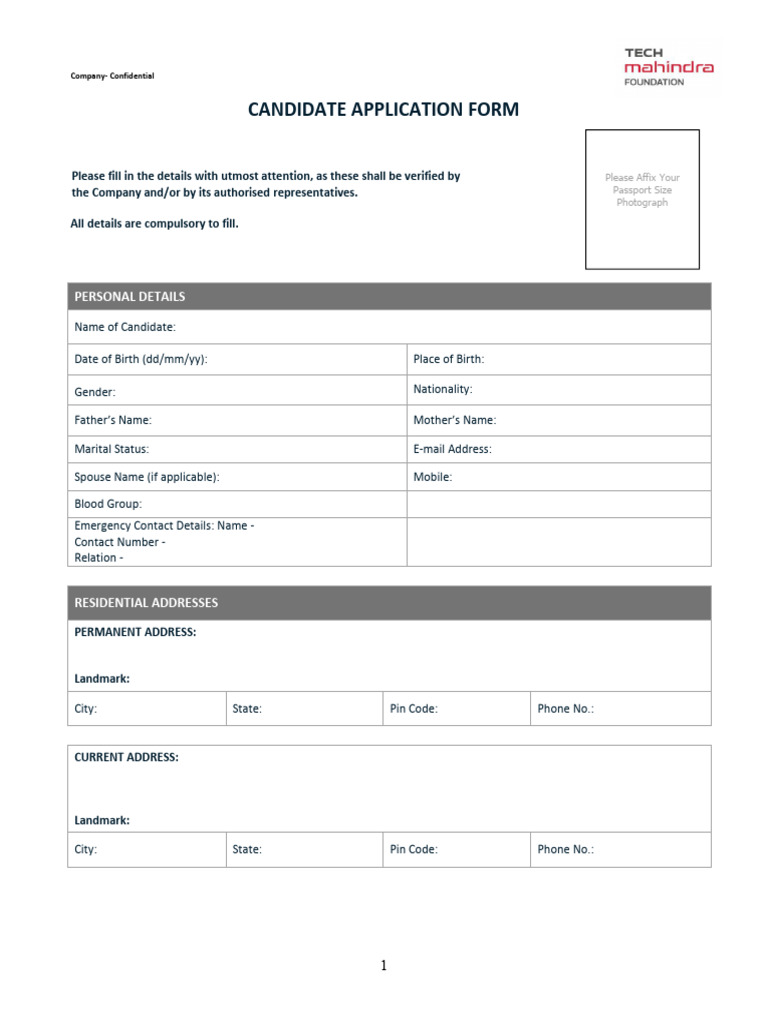 Candidate Application Form | PDF | Salary | Employment