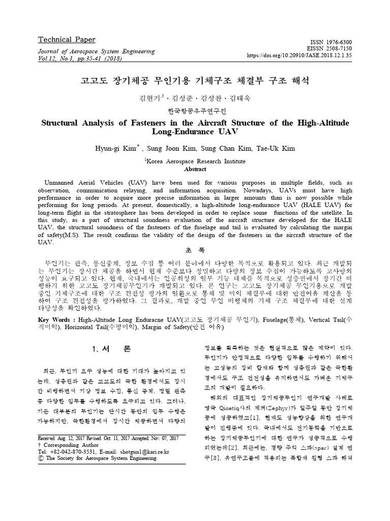 Structural Analysis of Fasteners in The Aircraft Structure of The High ...
