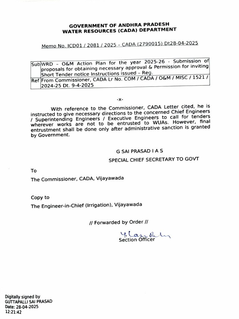 O&M Action Plan Memo Dated 28-04-2025 Invite Short Tenders | PDF