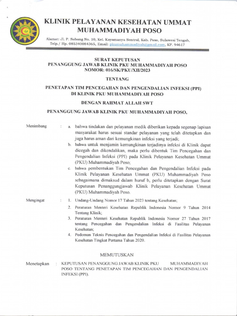SK Penetapan Tim Ppi Di Pku Muhammadiyah Poso | PDF