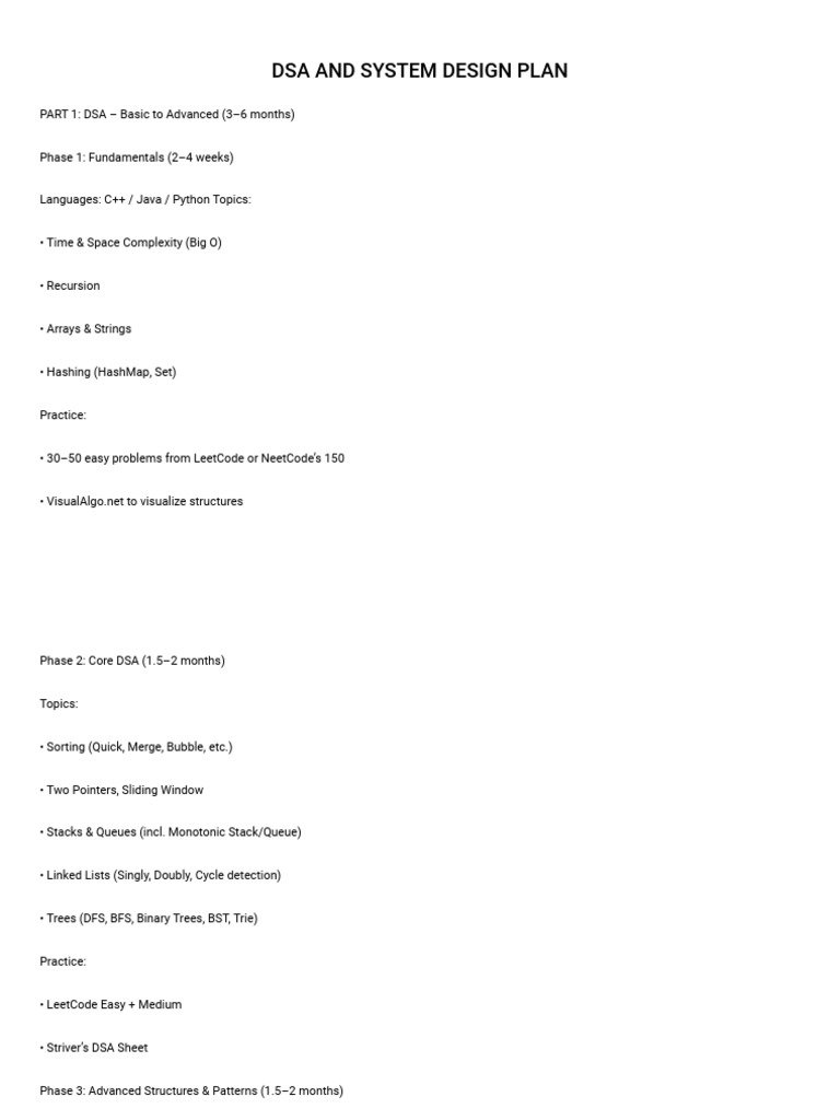 Dsa and System Design Roadmap | PDF | Computer Programming | Algorithms ...