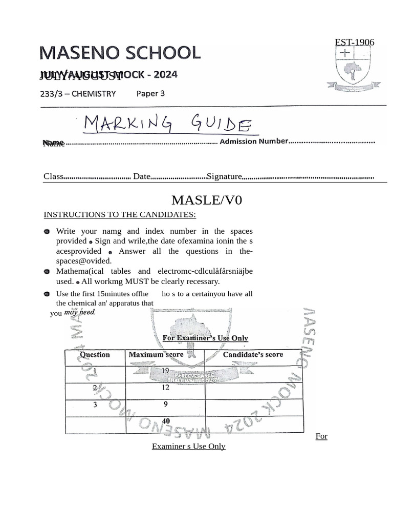 Chem Pp3 Marking Scheme Moc 2024 | PDF | Titration | Chemistry
