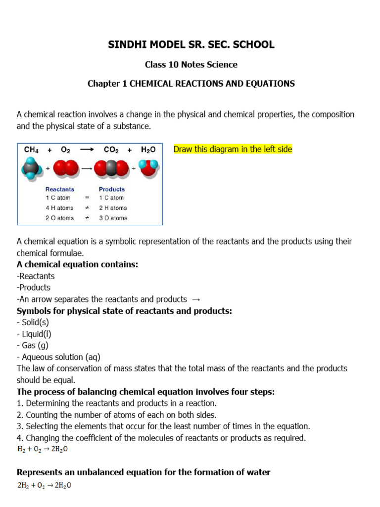 CLASS 10 Chemistry CH 1 Notes Sms Y1 | PDF | Chemical Reactions | Redox