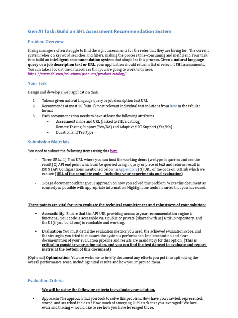 Updated SHL AI Intern RE Generative AI Assignment | PDF | Information Retrieval | Accuracy And ...