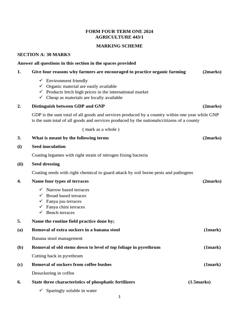 Form 4 Agriculture - Paper 1 - Marking Scheme | PDF | Balance Sheet ...