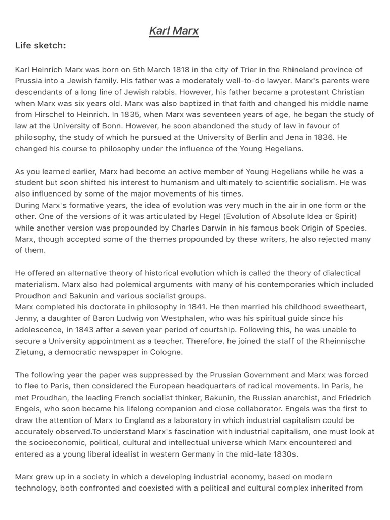 Karl Marx: Life, Philosophy, and Legacy | PDF | Karl Marx | Materialism