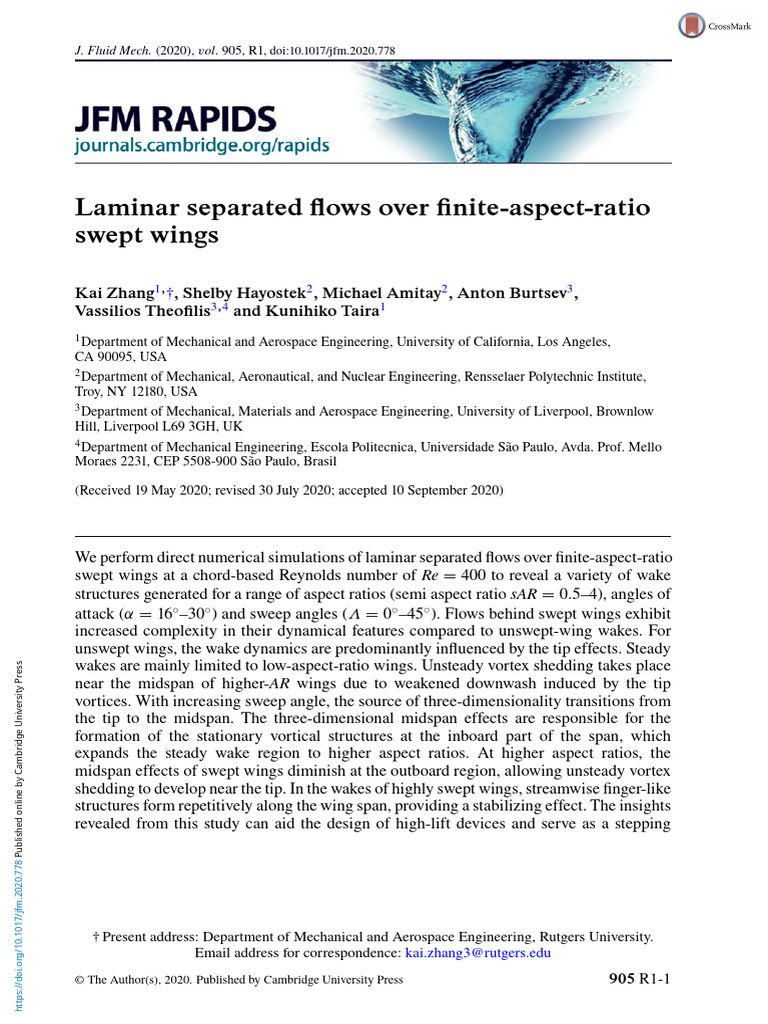 Laminar Separated Flows Over Finite Aspect Ratio Swept Wings | PDF ...