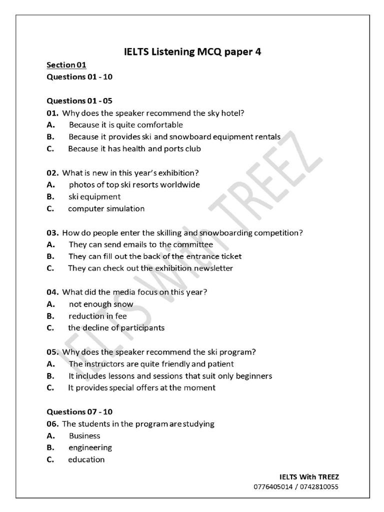 Listening MCQ Paper 04 | PDF