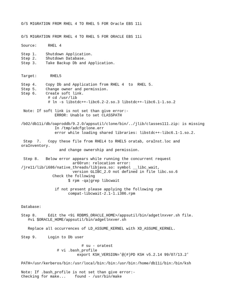 OS MIGRATION FROM RHEL 4 TO RHEL 5 FOR Oracle EBS 11i | PDF | Software | Information Technology ...