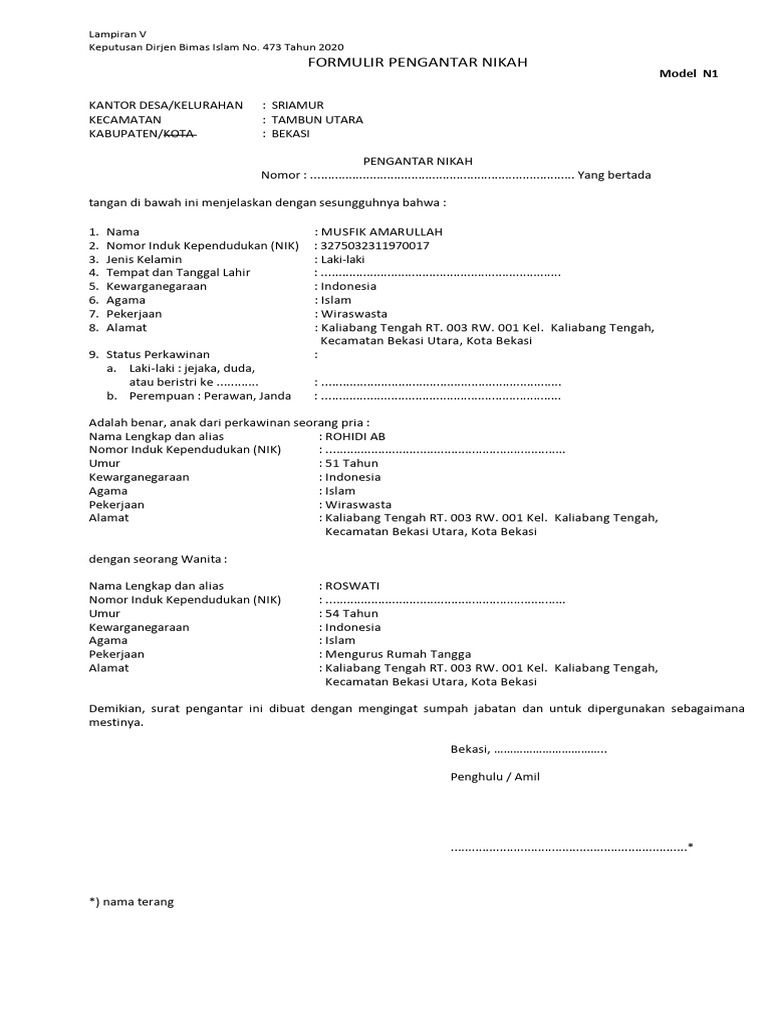 Model-N1-N6-2020-Formulir-NIkah2 | PDF