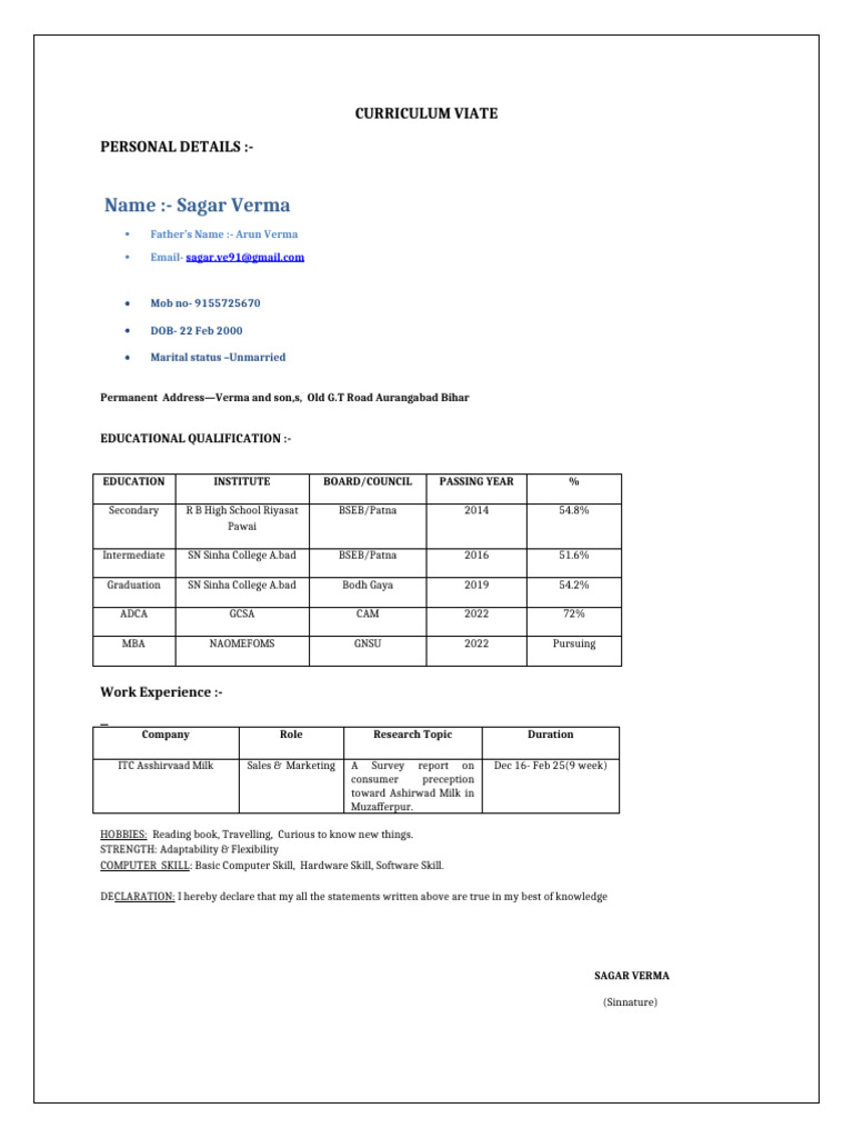 Sagar MBA CV | PDF