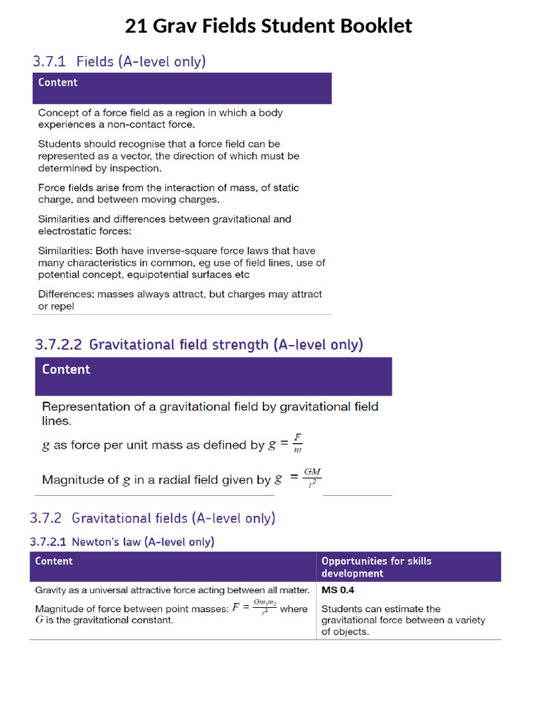 21 Grav Fields Student Booklet | PDF | Potential Energy | Orbit